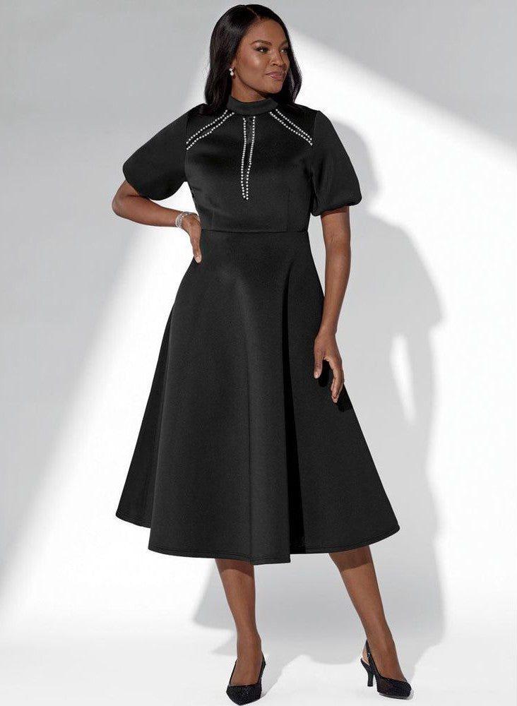 Plus Size Black Puff Sleeve Chruch Dress- U0263 – Tally Taylor